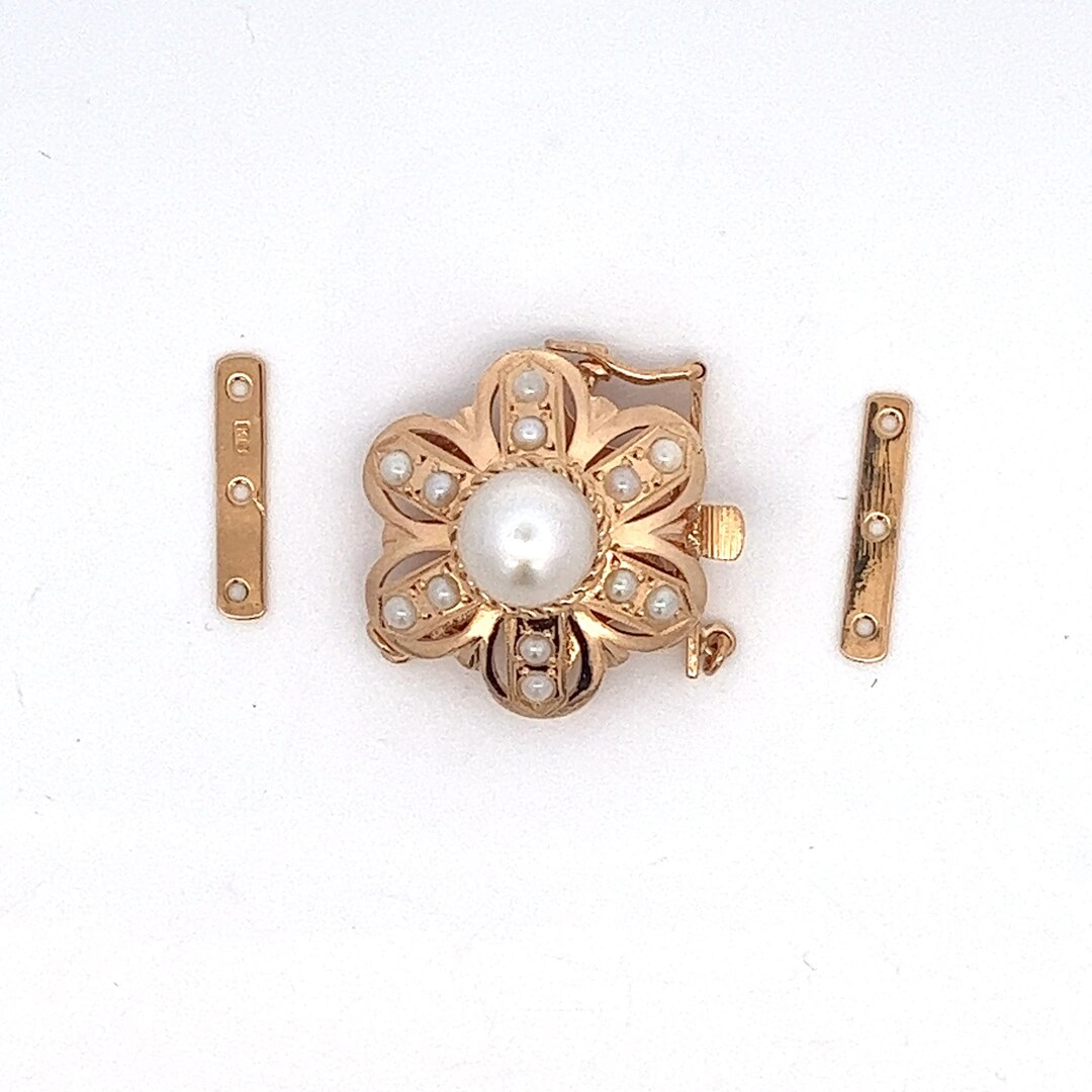 Vintage 18k Yellow Gold Pearl Clasp ~ Cultured Pearl Floral Box Clasp ...