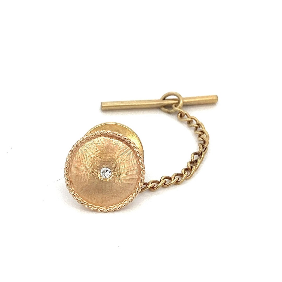 Vintage 14k Yellow Gold and Diamond Tie Pin/tack With Chain~ Mens Tie ...