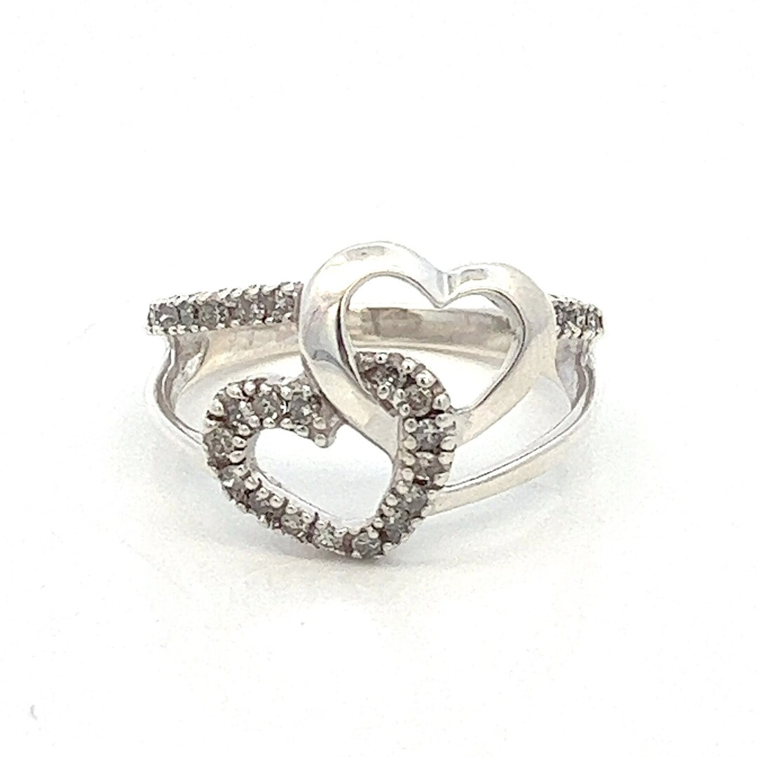 Vintage Sterling Silver Diamond Two Hearts Ring - Size 5.25 ~ ET1231 - Etsy