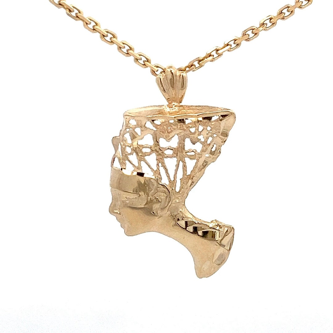 14K Solid Gold Nefertiti Queen Egypt Pendant Charm ~ Filigree Design ...