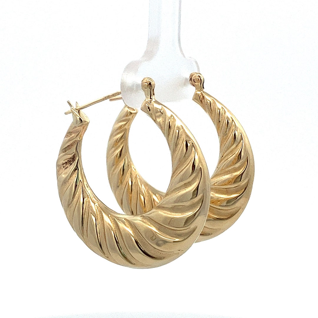 14k Yellow Gold Shrimp Hoops Snap Clasp Earrings- Fancy Polish ...