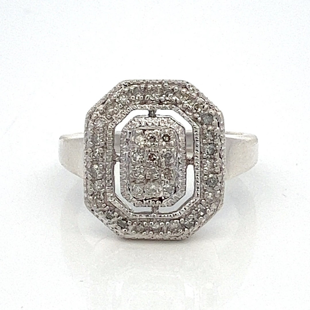 Natural Genuine Diamond Cluster Sterling Silver Ring ~ Fashion ...