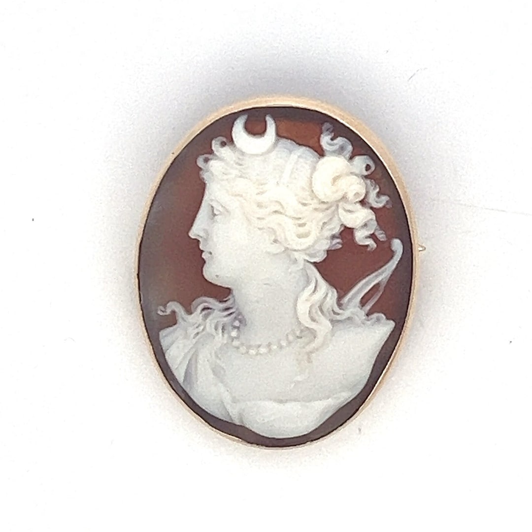 Greek Mythology selene Carved Shell Cameo 14k Yellow Gold Brooch ...