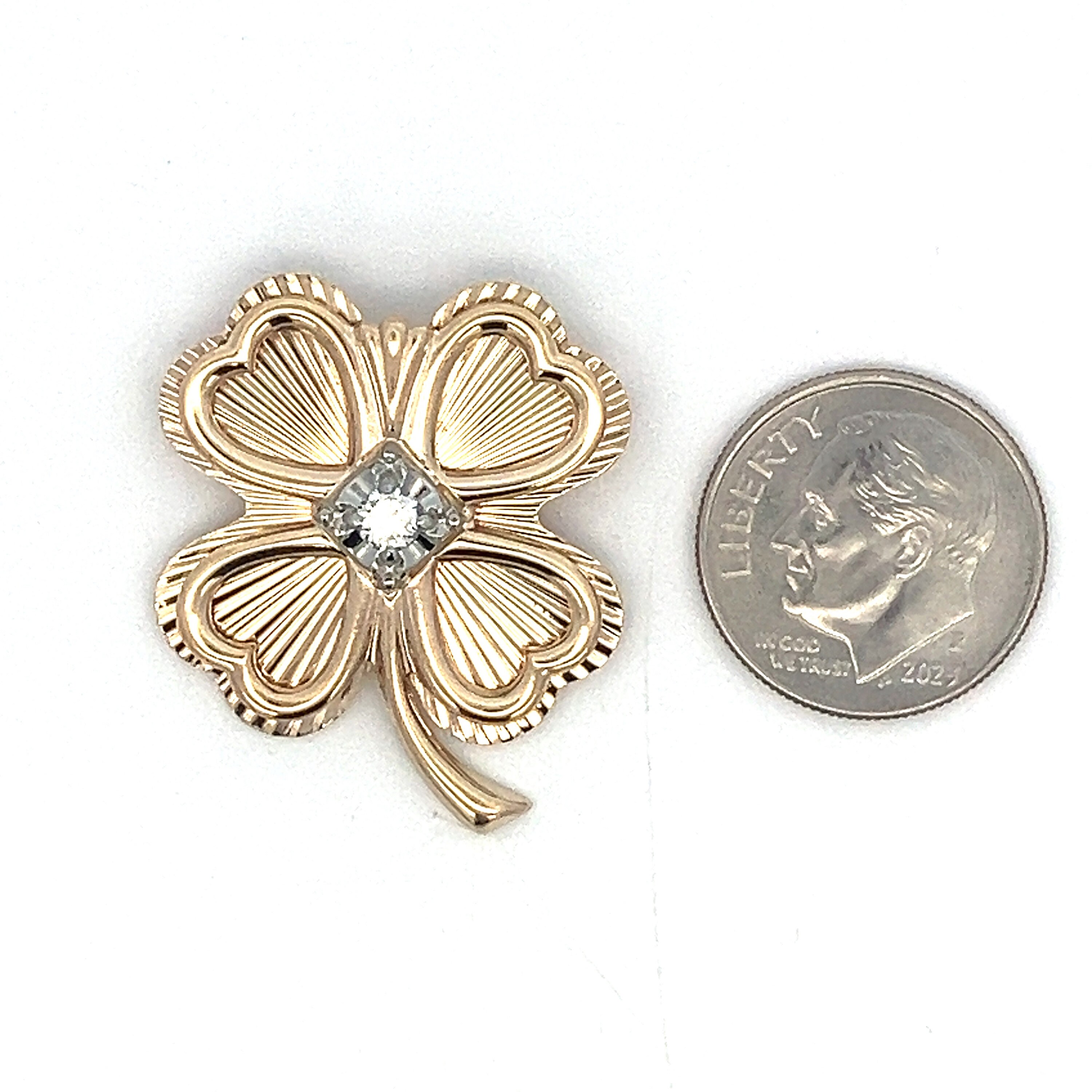 Vintage 14k Yellow Gold Diamond Clover Brooch - Irish Good Luck Pin ...