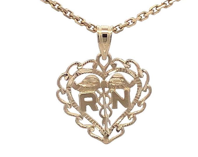 14k Gold RN Heart Pendant Charm ~ Registered Nurse Gift ~ Diamond Cut ...