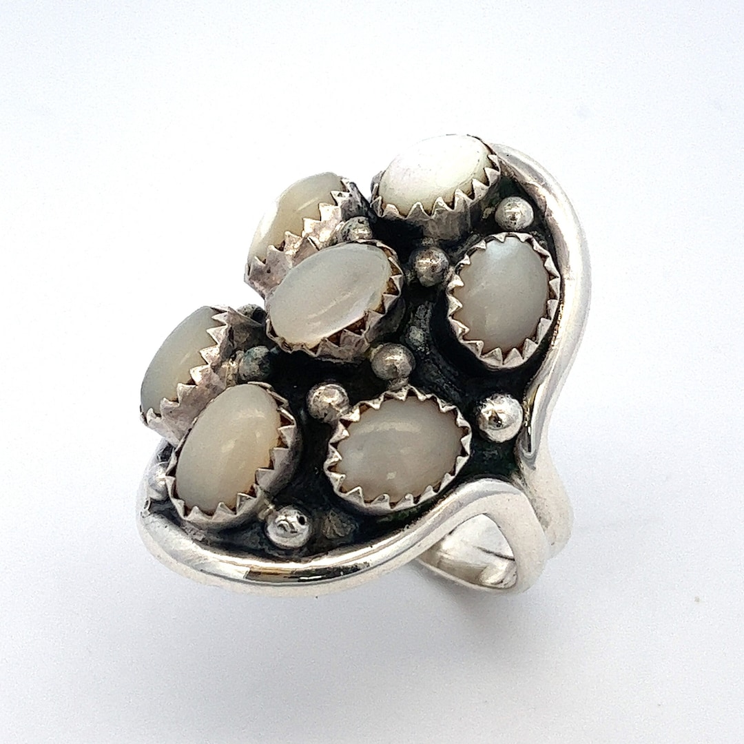 Vintage Navajo B Touchine Handmade White Mother of Pearl Cluster Ring ...