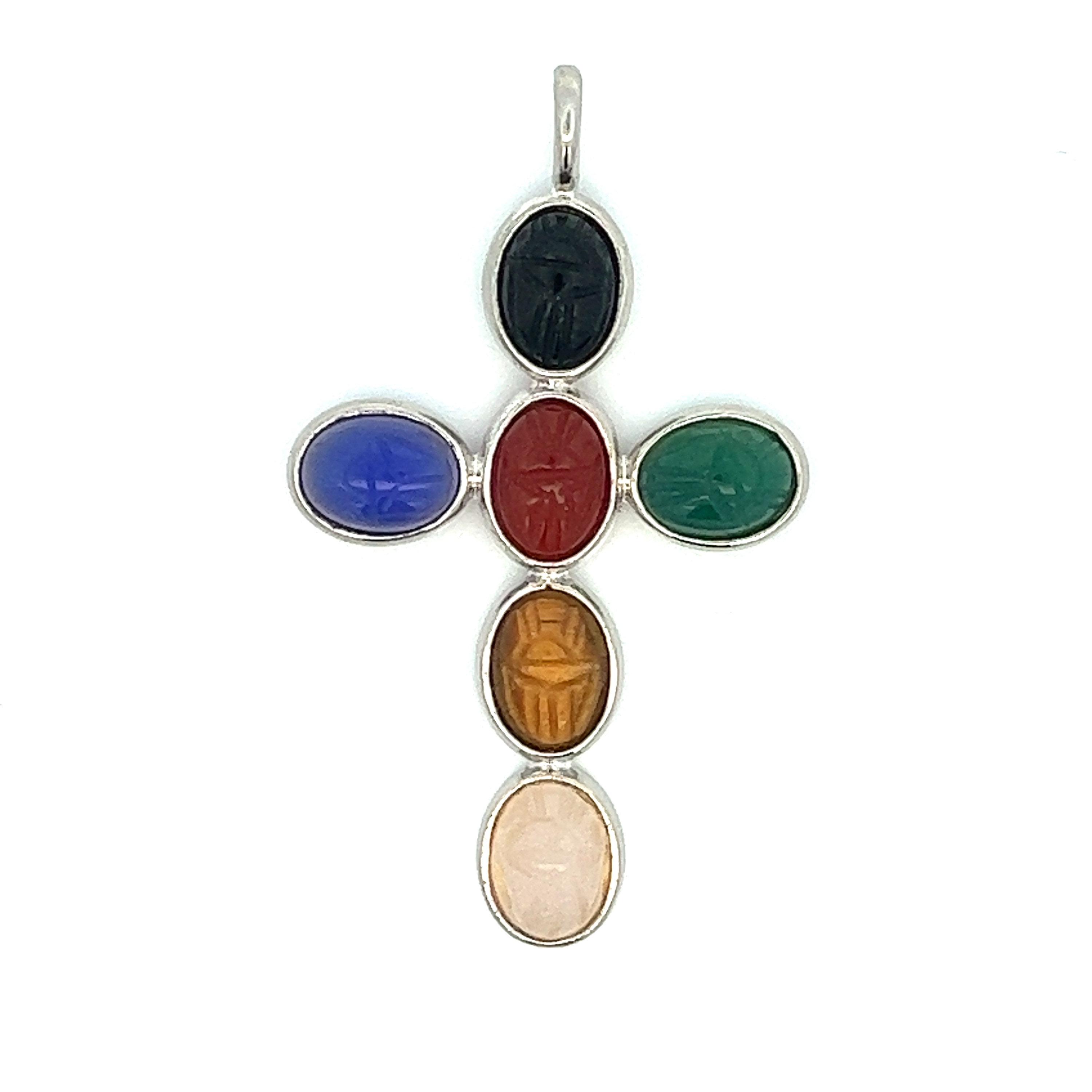 Vintage Sterling Silver Scarab Cross Pendant Multi Stones - Etsy