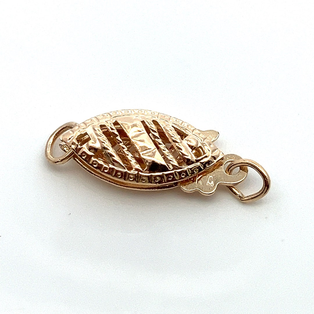 Solid 14k Yellow Gold Geometric Clasp Small Oval Filigree Fishhook ...