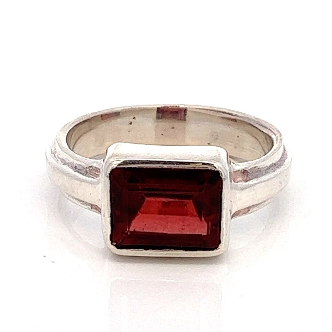 Minimalist Rectangular Garnet Sterling Silver Vintage Ring Classic ...