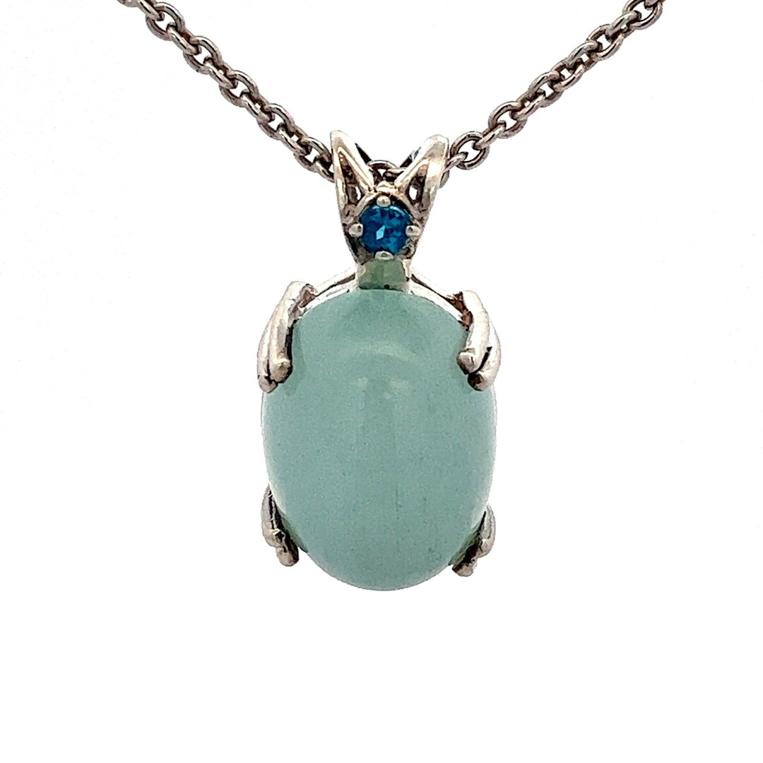 Rare Oval Seafoam Idocrase Vesuvianite Sterling Silver Pendant With ...