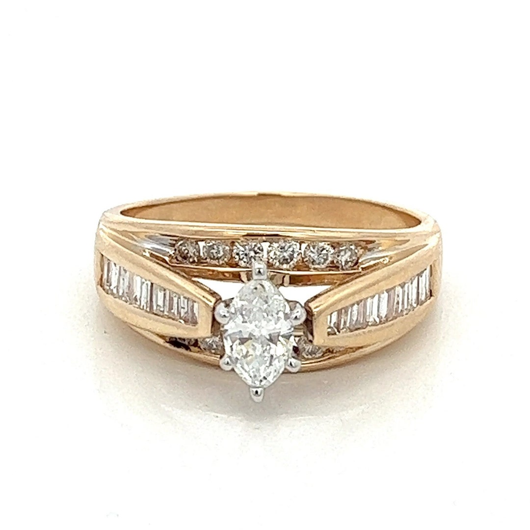 Sparkling Marquise Engagement Ring 1.21ctw 14k Yellow Gold - Genuine ...