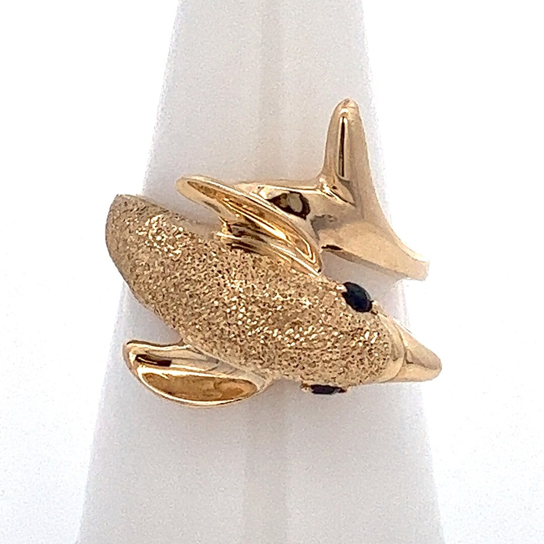 Dolphin Wrap Ring 10k Yellow Gold With Blue Sapphire - Etsy