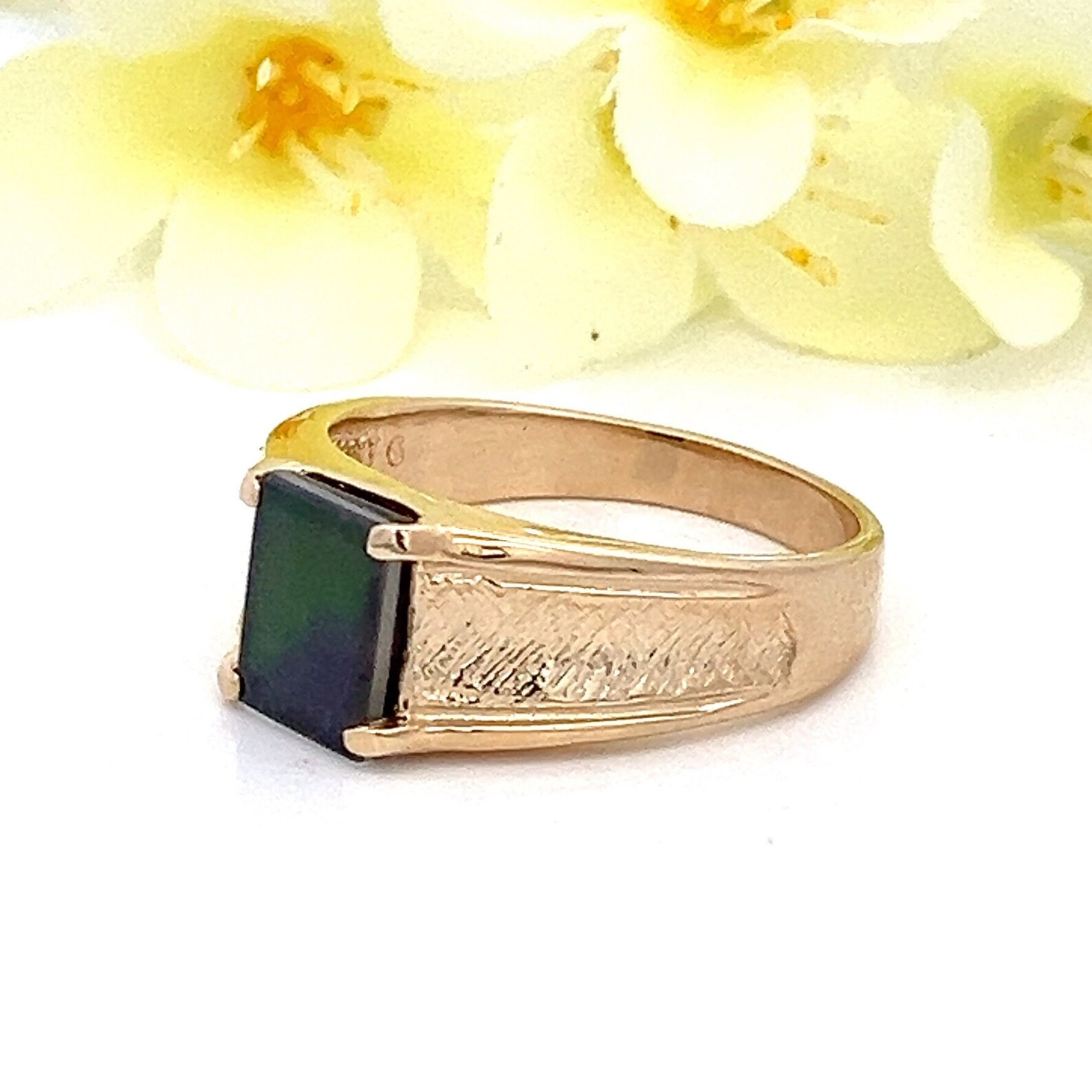 Rectangular Ammolite 14k Yellow Gold Ring ~ Size 7.5 ~ Unisex Ring ...