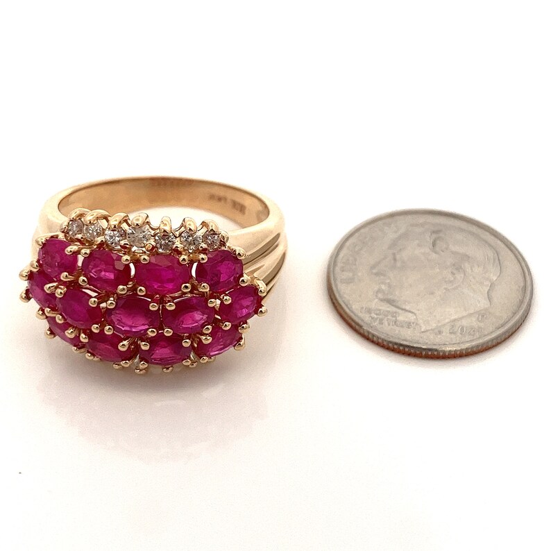 Vintage Ruby Diamond Cluster Ring: 14k Yellow Gold Wedding Band- ET1046 ...