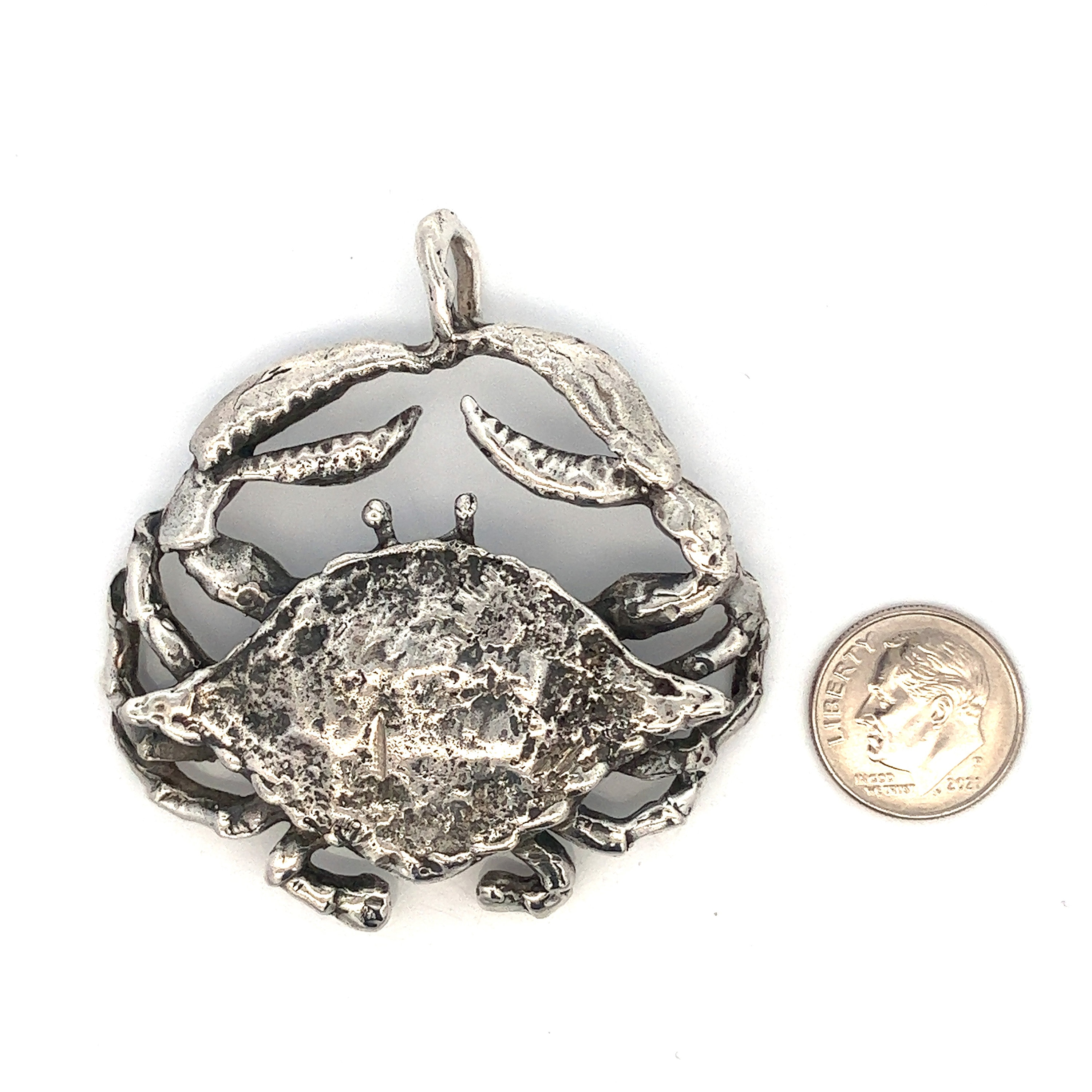 Extra Large Hand Crafted Sterling Silver Crab Pendant / Charm Sealife ...