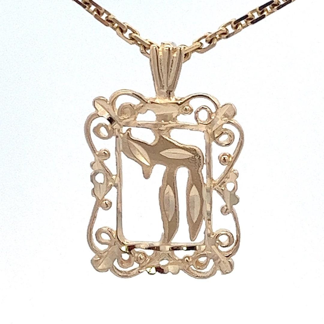 Filigree Chai Symbol 14k Yellow Gold Pendant - Traditional Jewish Word ...