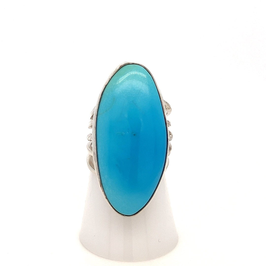 Large Oval Turquoise Chalcedony Split Shank Statement Ring - Pointer ...