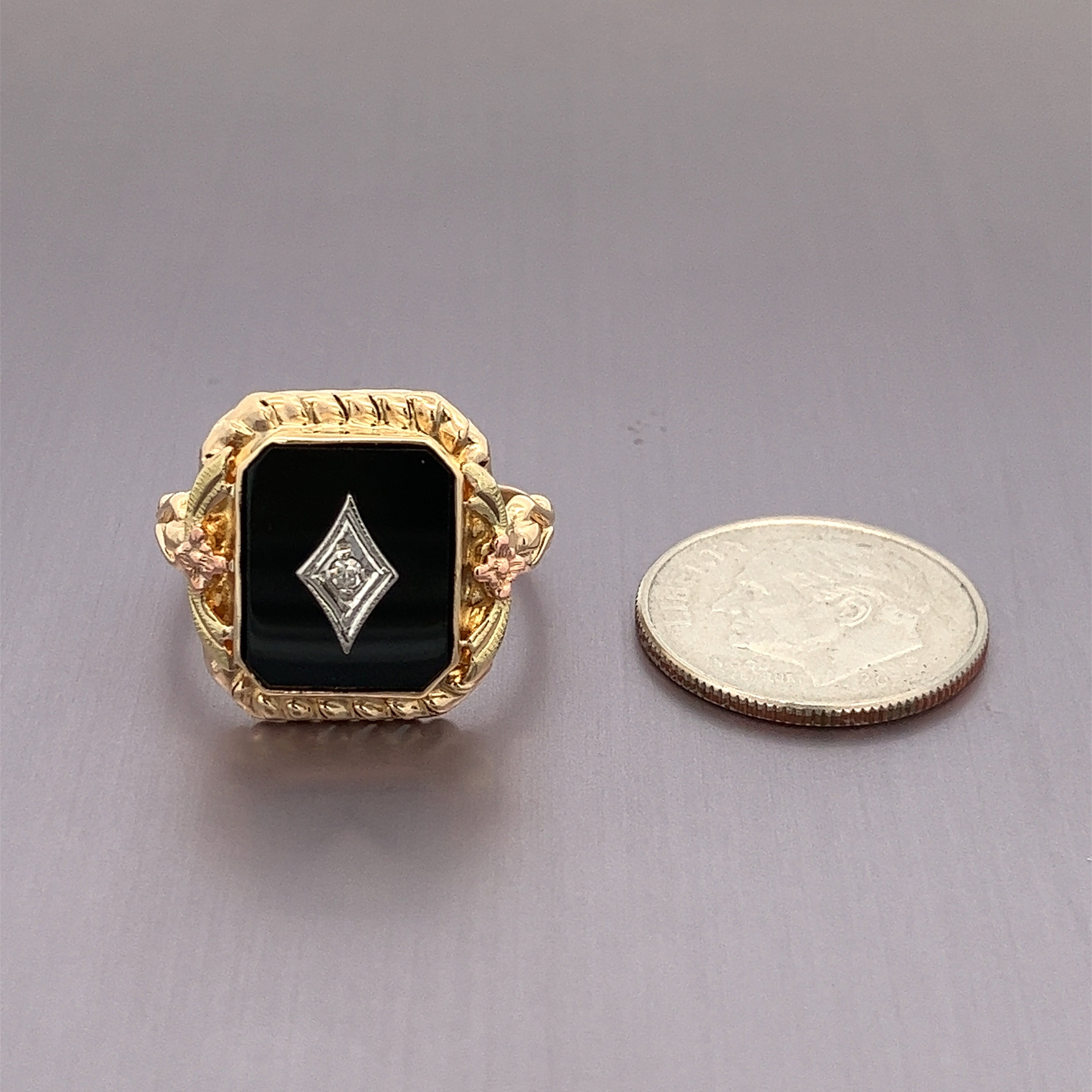 Vintage Rectangular Onyx and Diamond Flower Art Deco Ring 10K - Etsy