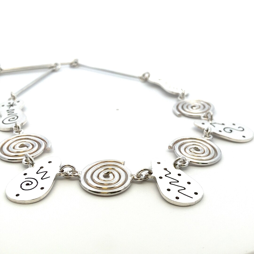 Swirls and Geometric Design Sterling Silver Statement Necklace - Spiral ...