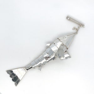 Large Handmade Movable Articulated Fish on a String Brooch Vintage 925 ...