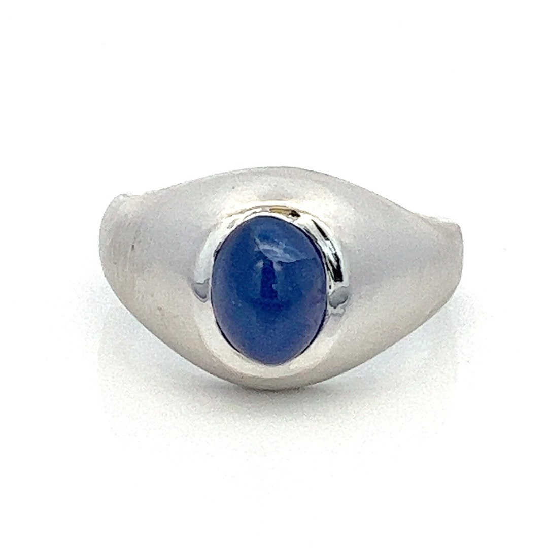 Mens - Unisex Linde Star Sapphire Ring - Solid 14k White Gold Ring ...