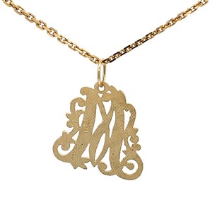 Fancy Script Letter M Initial Gold Pendant Charm- 14k Yellow Gold ...