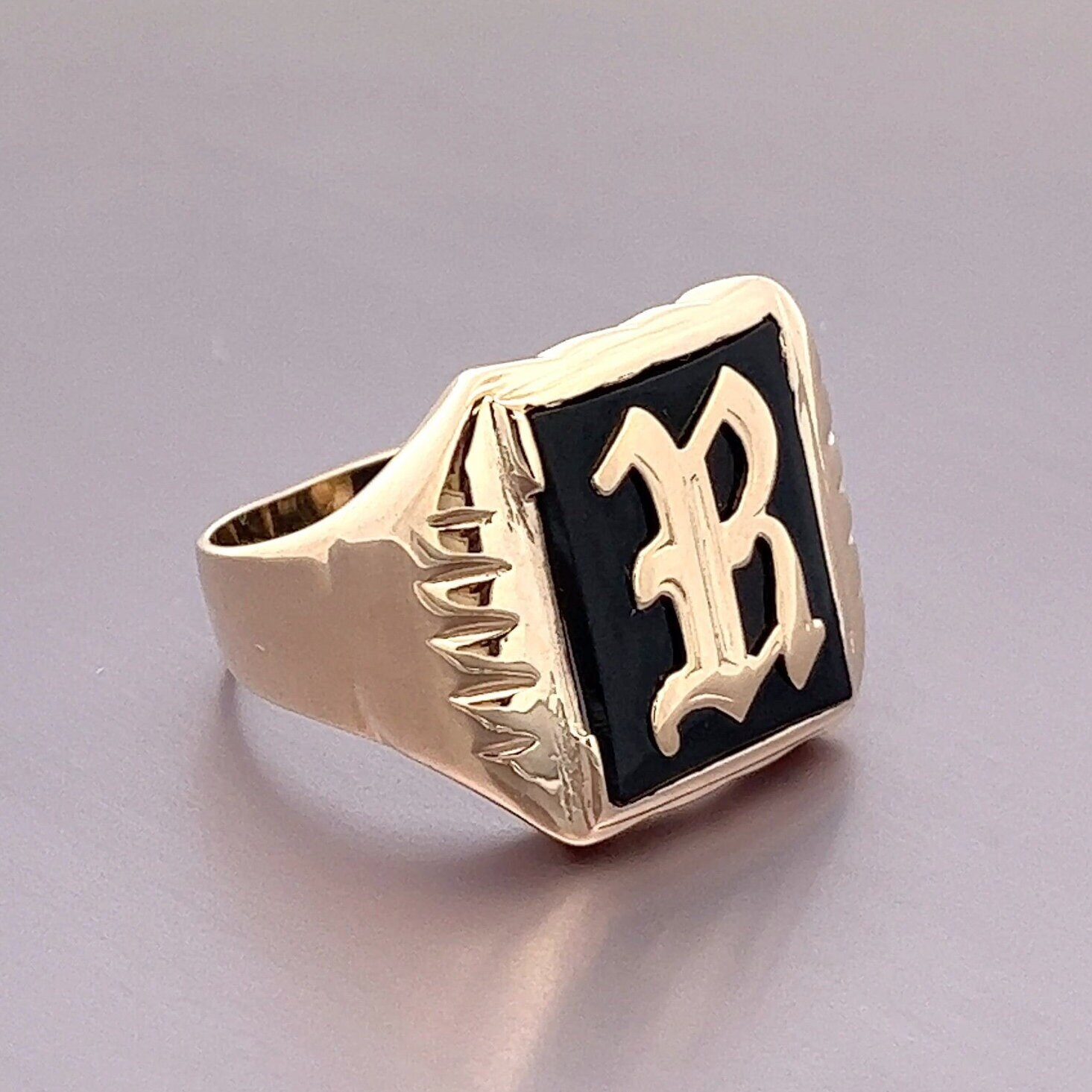 Men's Large Black Onyx Letter R Signet Ring 10K Yellow - Etsy