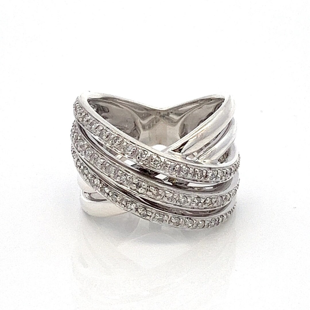 Triple Crossover Ring With Natural Genuine Diamonds- 925 Sterling Silver Wedding Band Ring Size ...