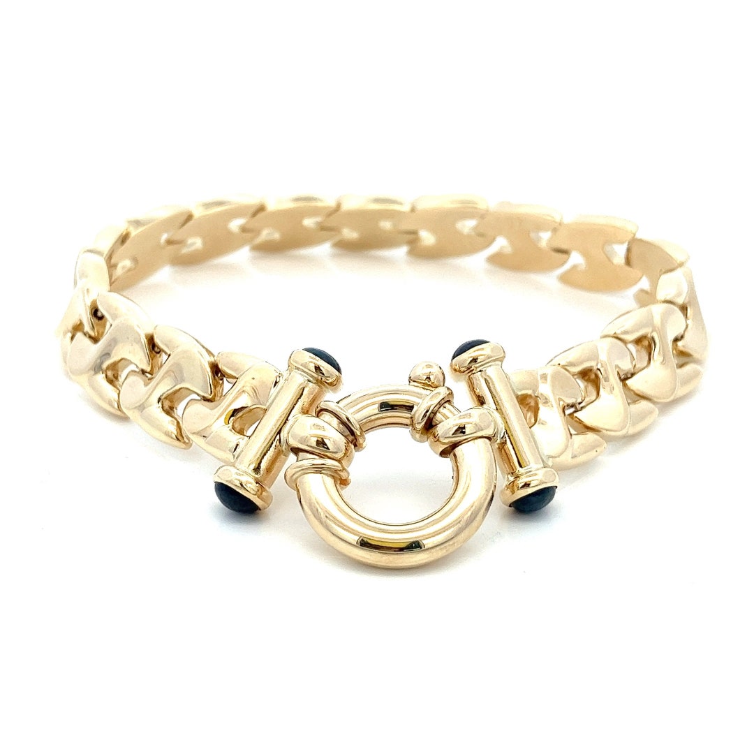 Italian 14k Yellow Gold Link Bracelet Fancy Clasp With Black Onyx ... Italian 14k Yellow Gold Link Bracelet Fancy Clasp With Black Onyx ...