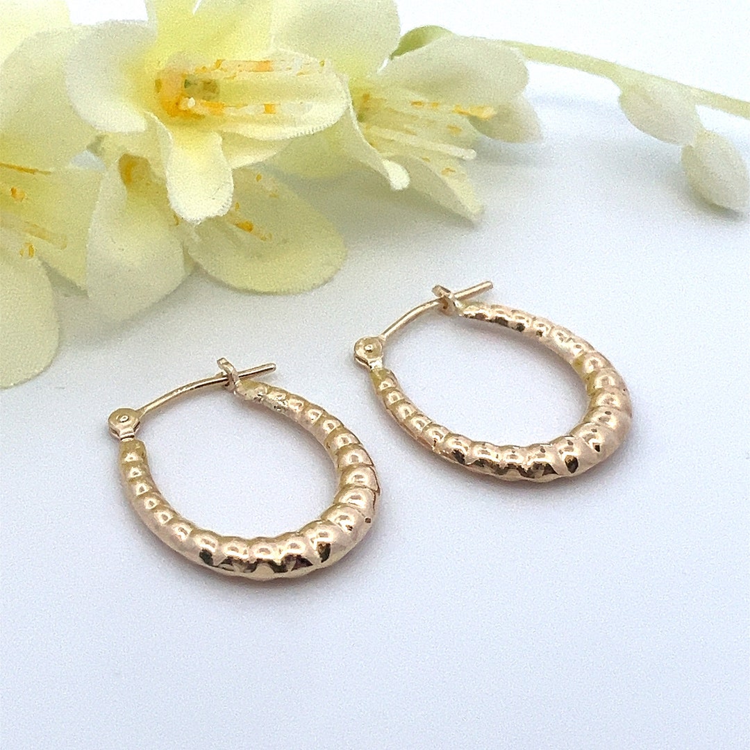 14k Yellow Gold Shrimp Hoop Earrings: Small Oval Snap Clasp - ET2937 - Etsy