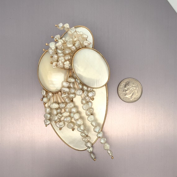 Vintage Designer 14k Yellow Gold Pearl Pin Brooch Donna Chambers Mother of Pearl Huge ET220 Etsy