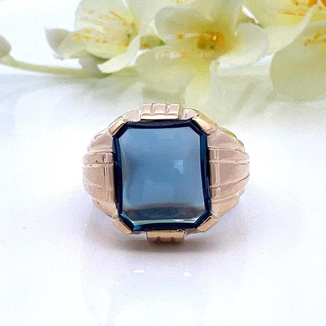 Men's Buff Top Sapphire Solid 10k Yellow Gold Ring - Rectangular ...