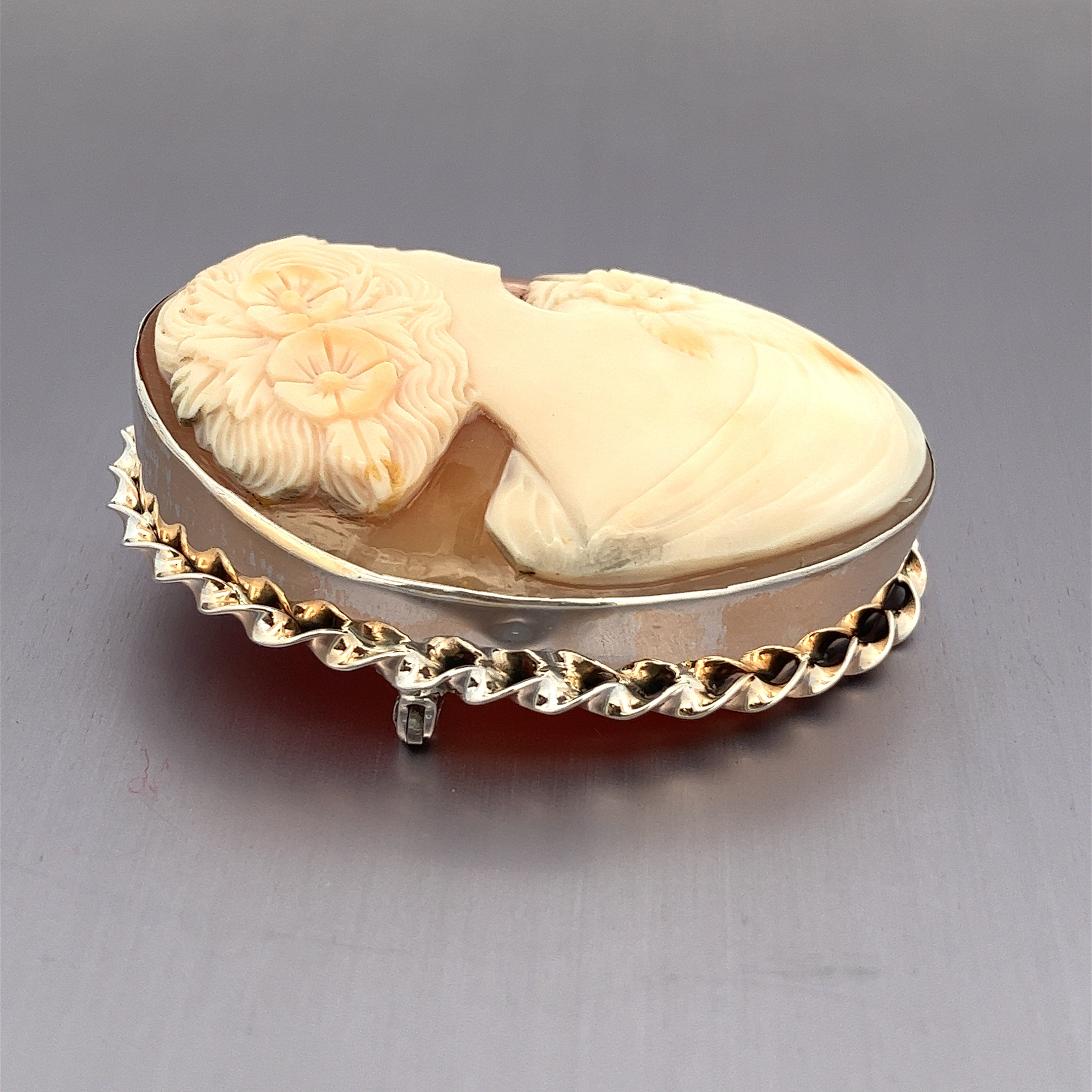 Vintage Large Sterling Silver Oval Carved Shell Cameo Brooch Pin Estate ...