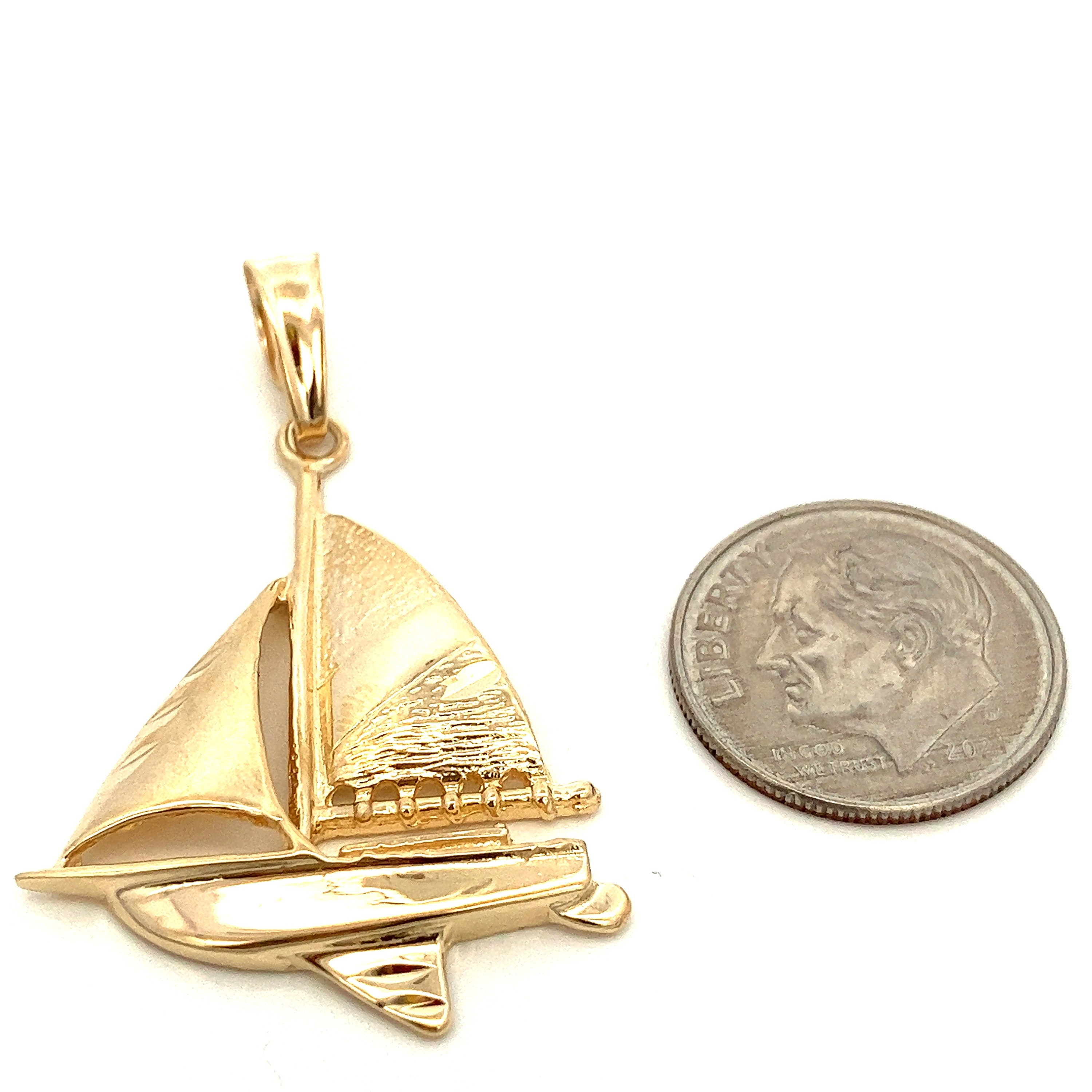 14K Yellow Gold Sailboat Charm Pendant: Nautical Jewelry~ ET1847 - Etsy