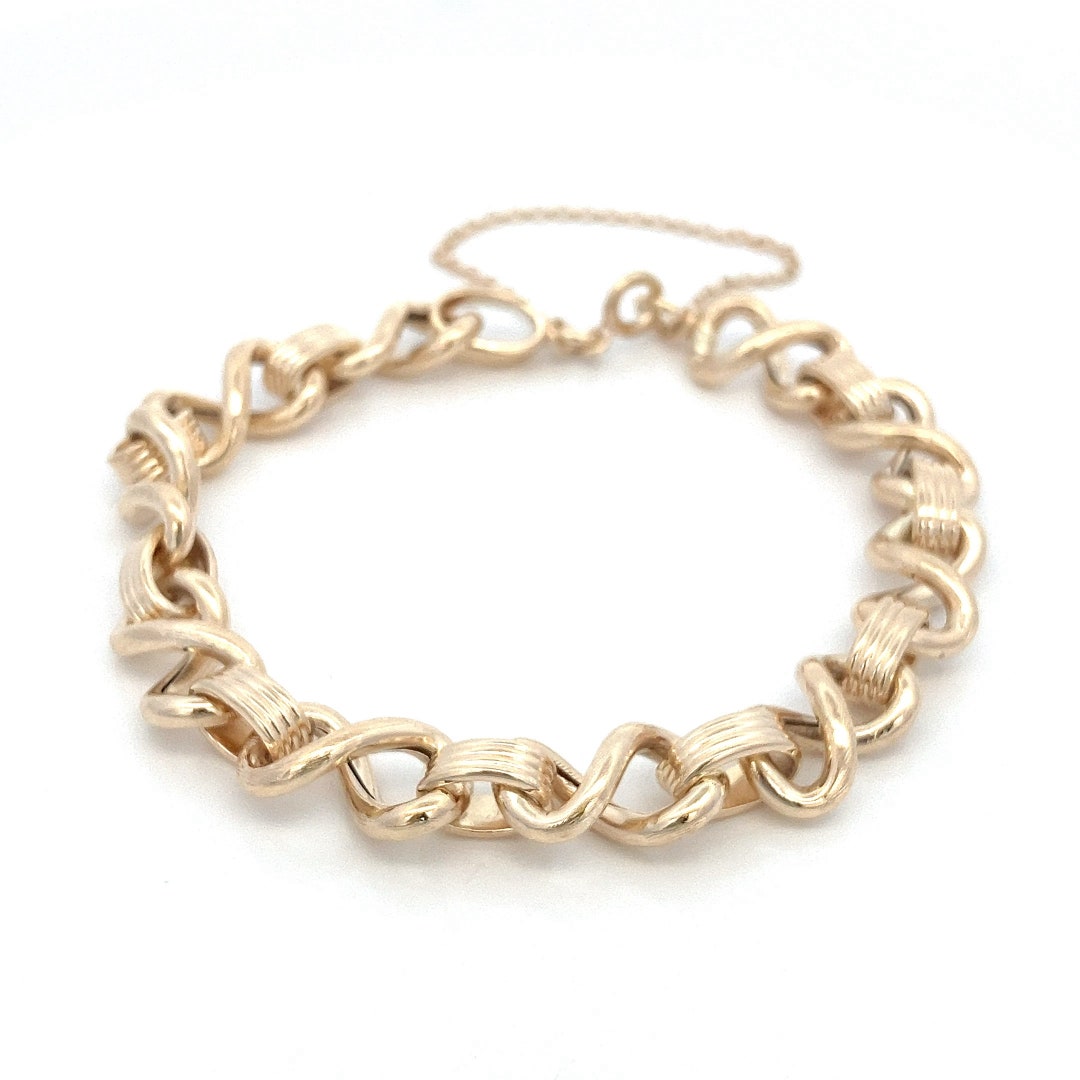 Vintage 14k Yellow Gold Infinity Link Bracelet With Safety Chain ...