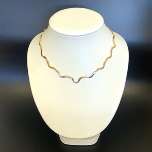 Handmade Solid 14K Yellow Gold Wavy Bar Necklace Chain Estate Statement ...