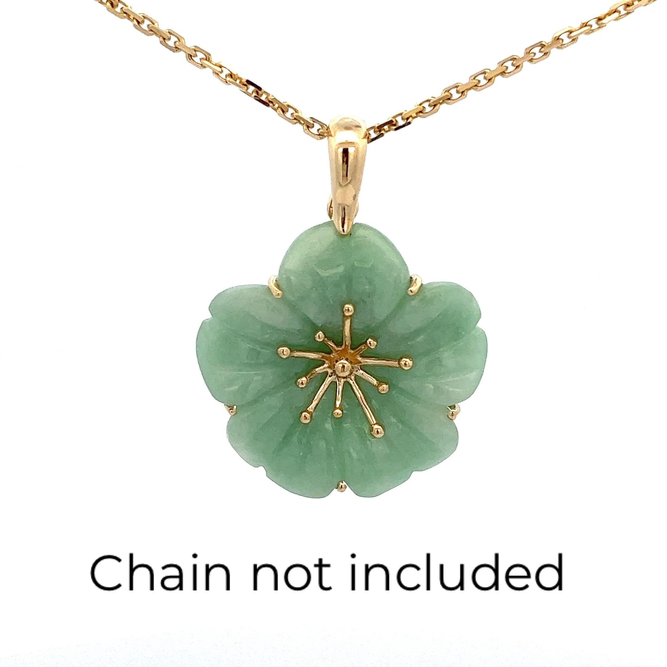 Large 14k Green Jade Carved Lotus Flower Pendant Enhancer - Etsy