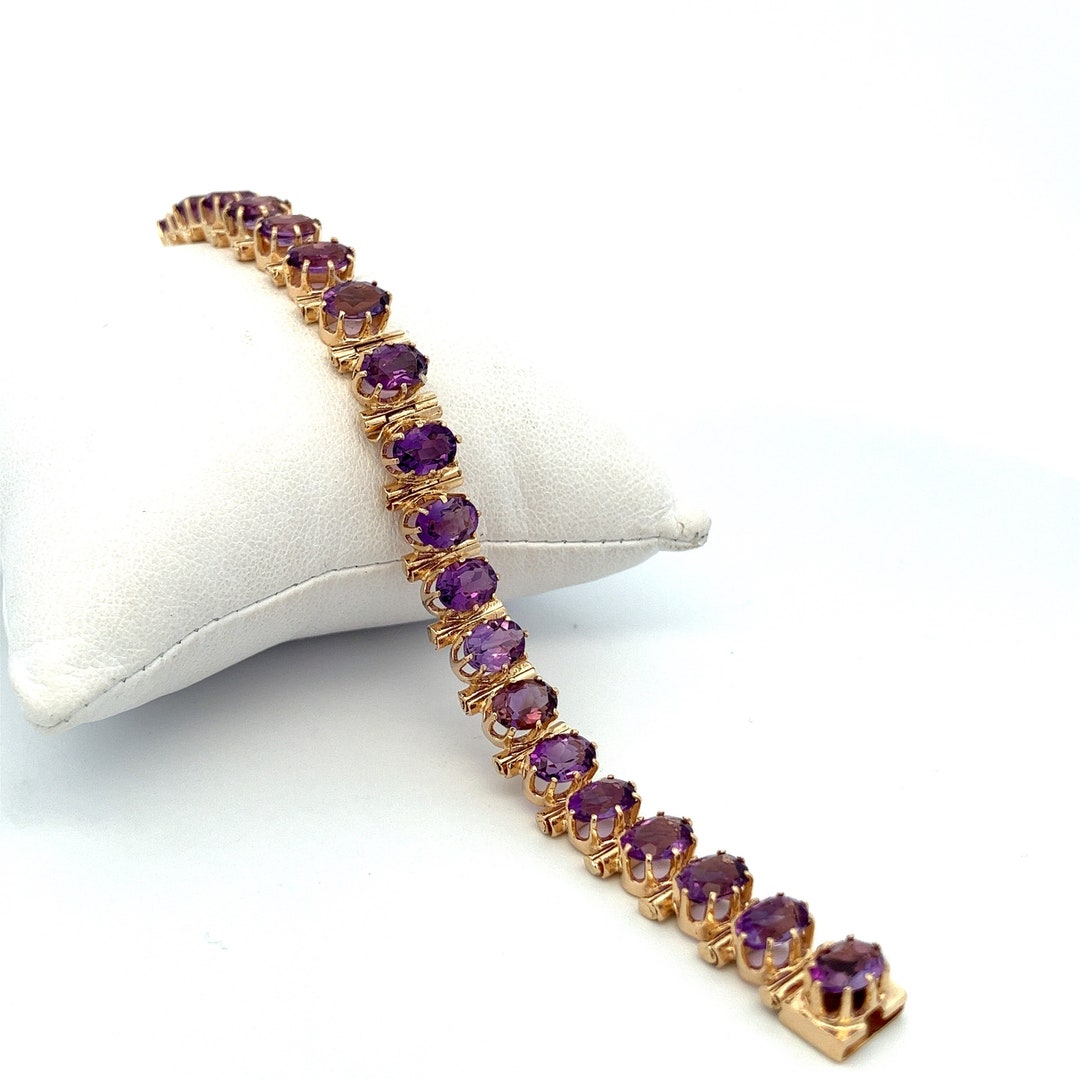 Vintage 14K Gold Amethyst Tennis Bracelet: February Birthstone, 7 Inch~ ET578 - Etsy