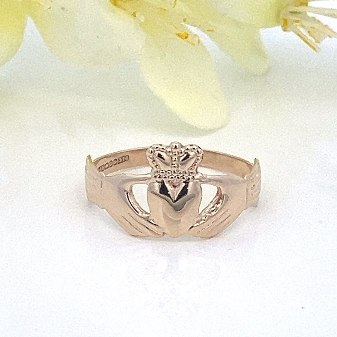 Baby or Childs Ring Petite Claddagh 9k Yellow Gold- Heart Crown Hands ...