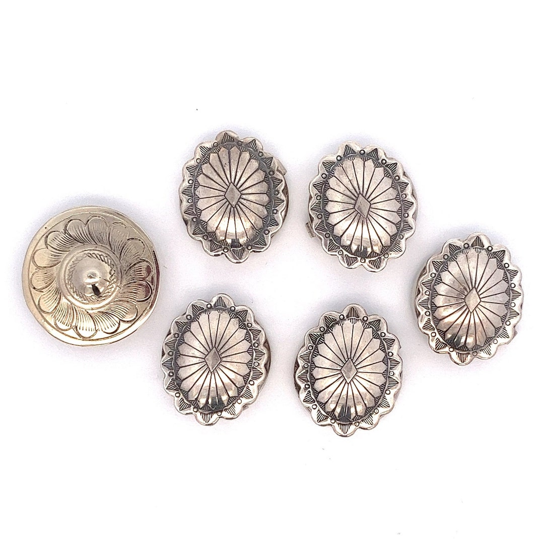 Set of Six Oval and Round Stamped Concho Southwest Style Sterling ...