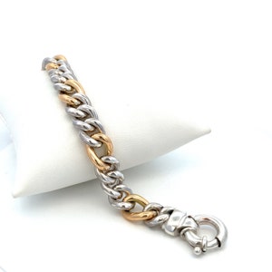 Two Tone HEAVY Curb Link Sterling Silver and 18k Yellow Gold Bracelet Made in Italy Solid Links ...