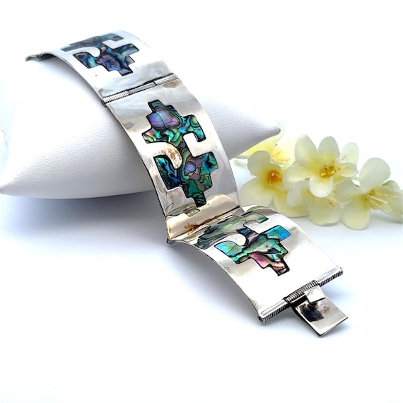 Vintage ALRACA Mexican Inlayed Abalone Shell Wide Pan… - Gem