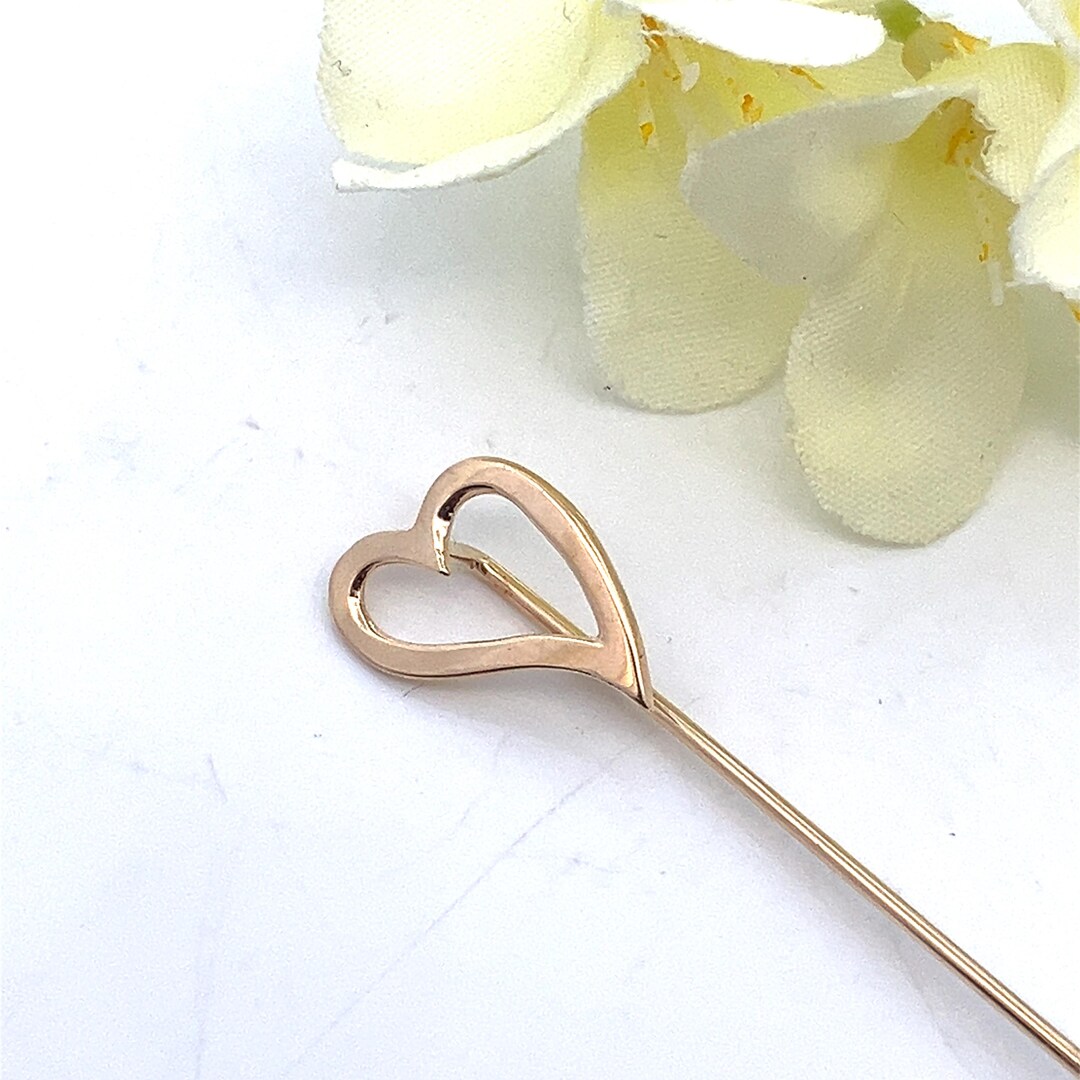 14k Yellow Gold Heart Stick Pin - Vintage Lapel Hat Pin - ET3285 - Etsy