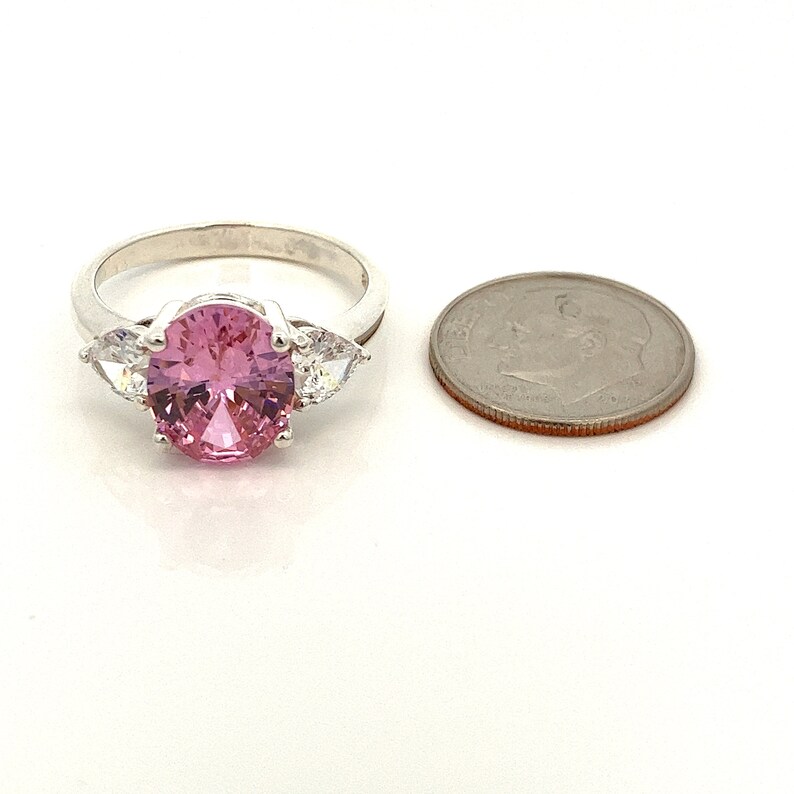 Pink Oval CZ Engagement Ring With White CZ Hearts Sterling - Etsy