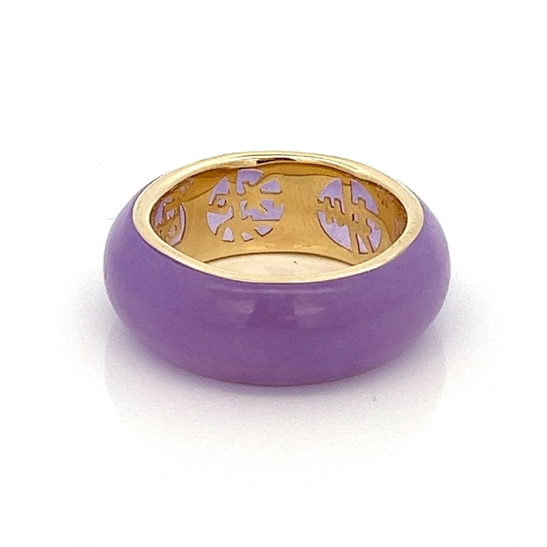 Purple Lavender Jade Ring / Band 14k Yellow Gold - With Cut-out Chinese ...