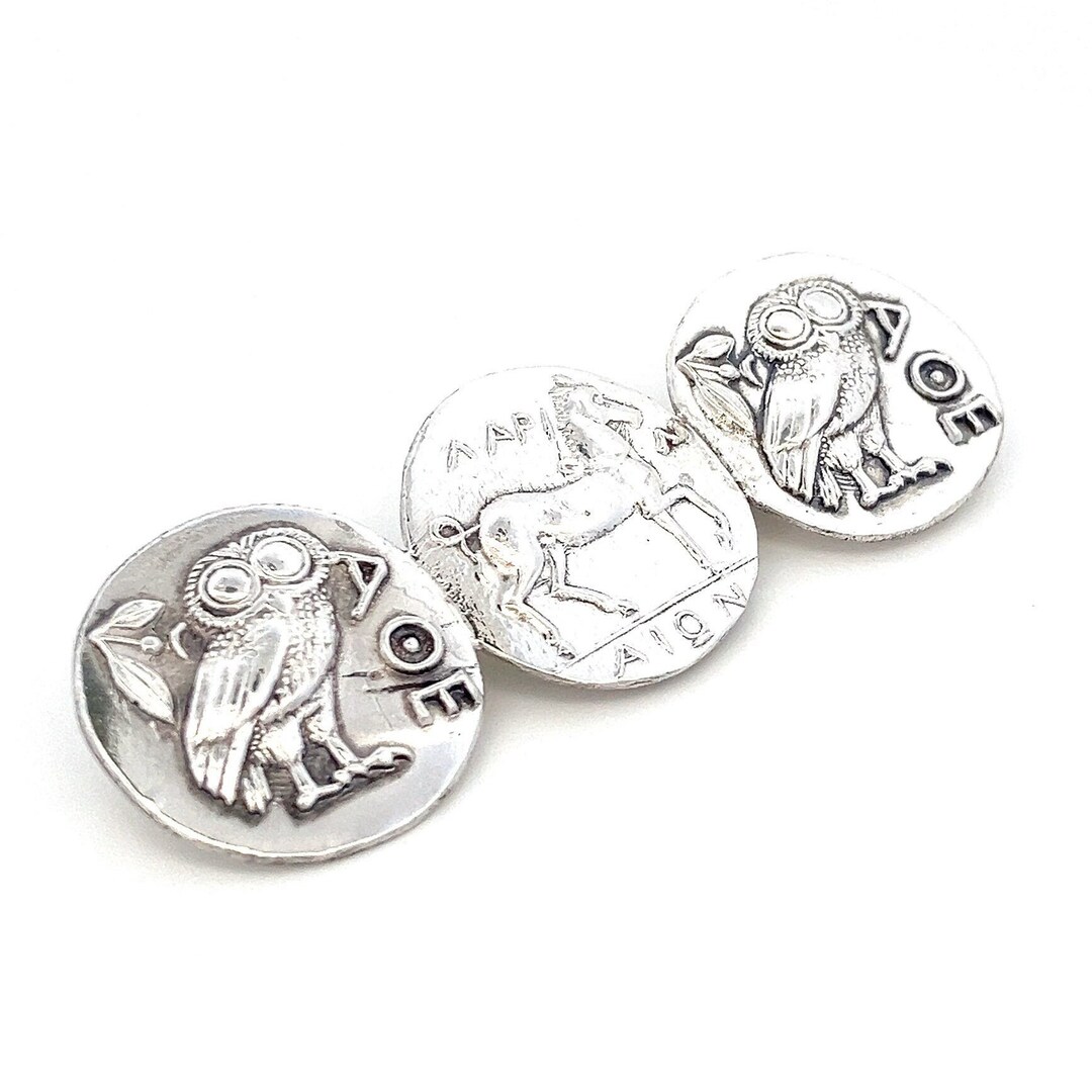 Unique Pin- Replica of Three Ancient Greek Coins 950 Silver Brooch ...