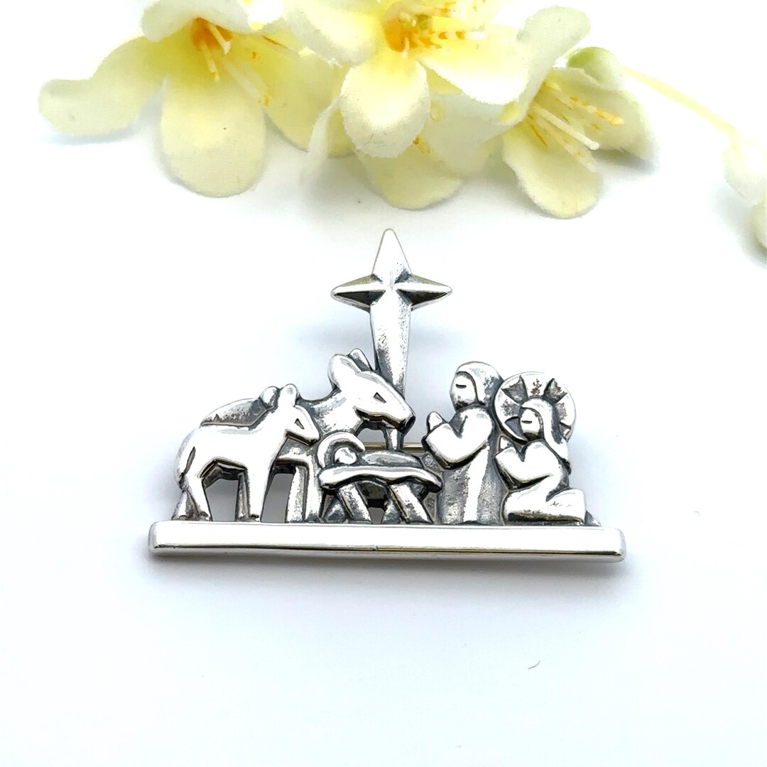 Nativity Scene Sterling Silver Brooch/pin Religious/christian Vintage ...
