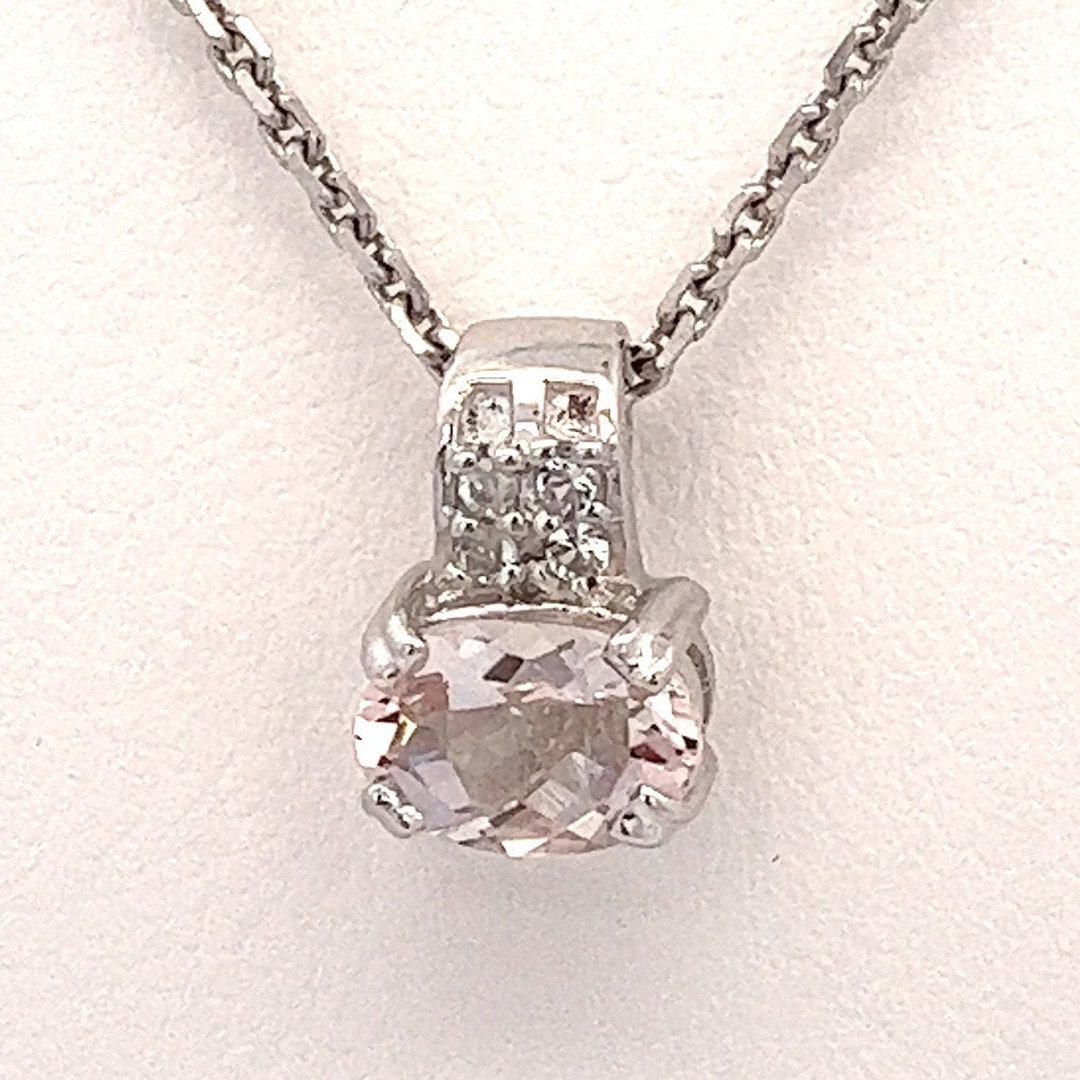 Oval Morganite 14k White Gold Pendant- Cubic Zirconia Accents - ET1137 ...