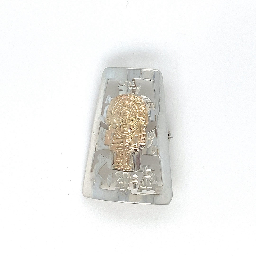 Silver & 18k Gold Inca Tumi Pendant Brooch: Protection God Medallion ...