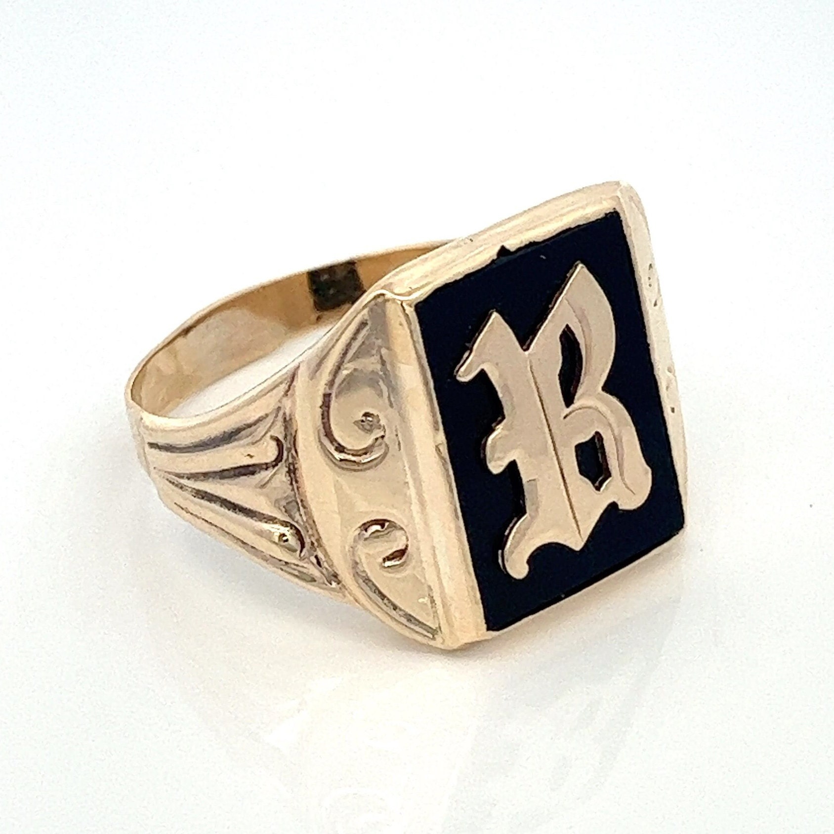 Men's Large Black Onyx Letter R Signet Ring 10K Yellow - Etsy